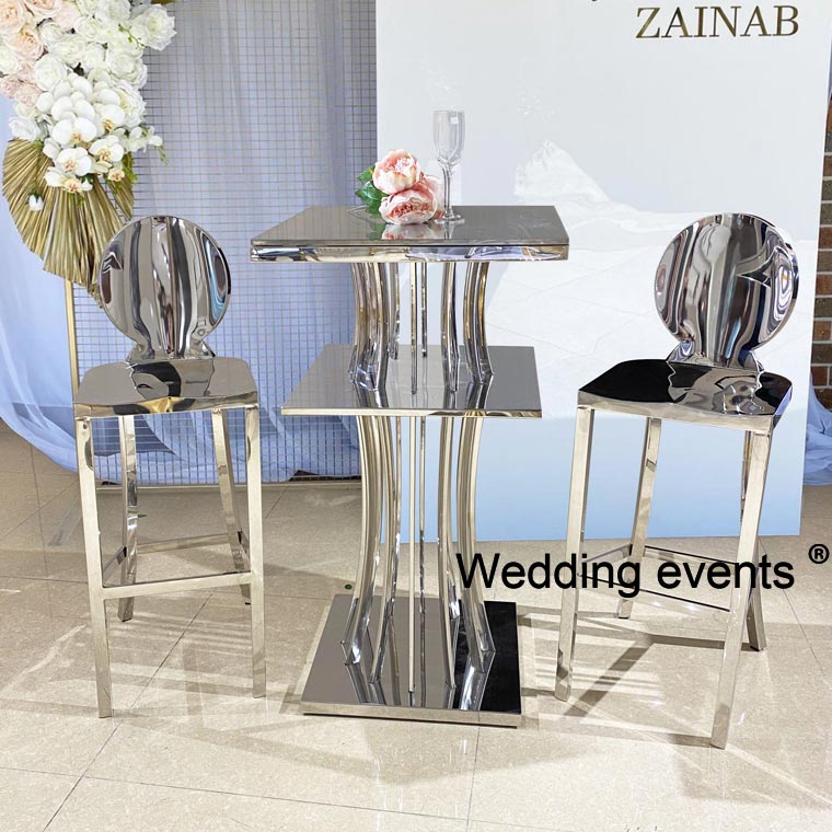 Silver cocktail table set square stainless steel – Weddingevents